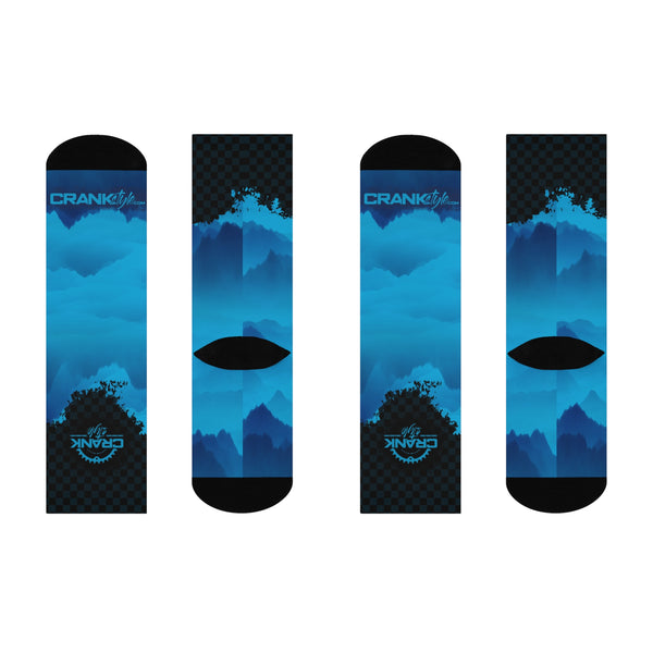 Unisex Blue Mountain Check Tall MTB Socks - Crank Style